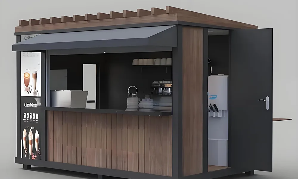 Small Coffee Kiosk Design with Wood Panel Layout | ONI Display