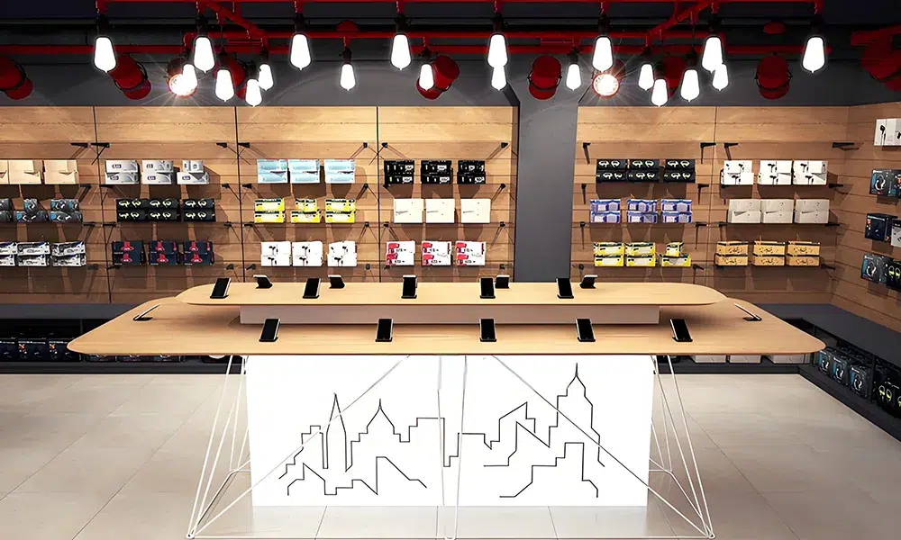 Mobile Repairing Counter Design with Wall Display | ONI Display