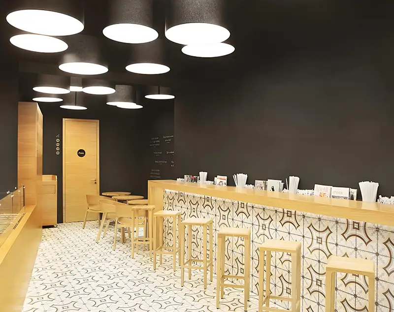Restaurant Decor | Volcanic Curve Bar & Walnut Dining System