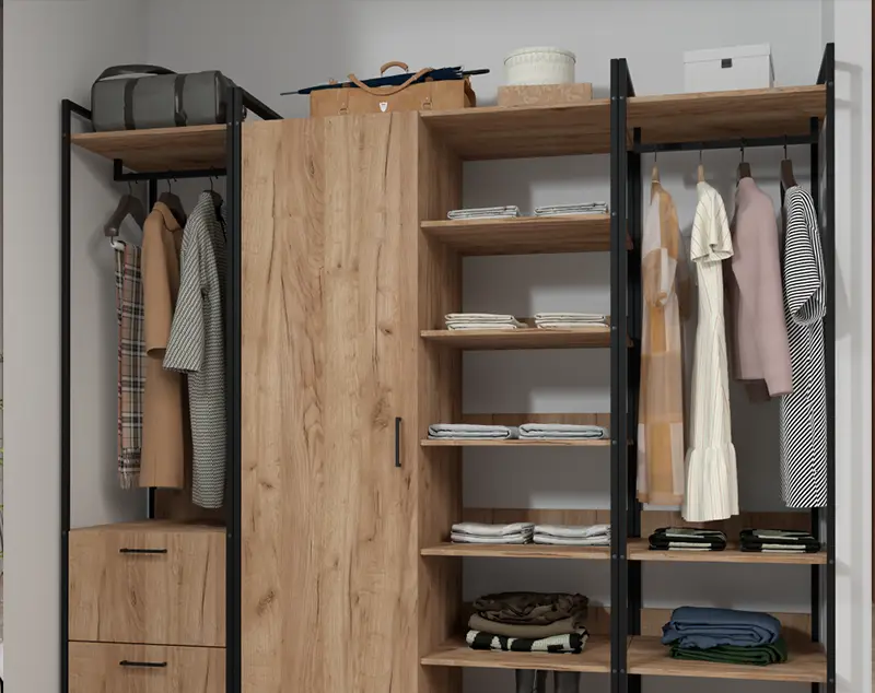 ONI Display Light Wood Bedroom Wardrobes with Closet Racks