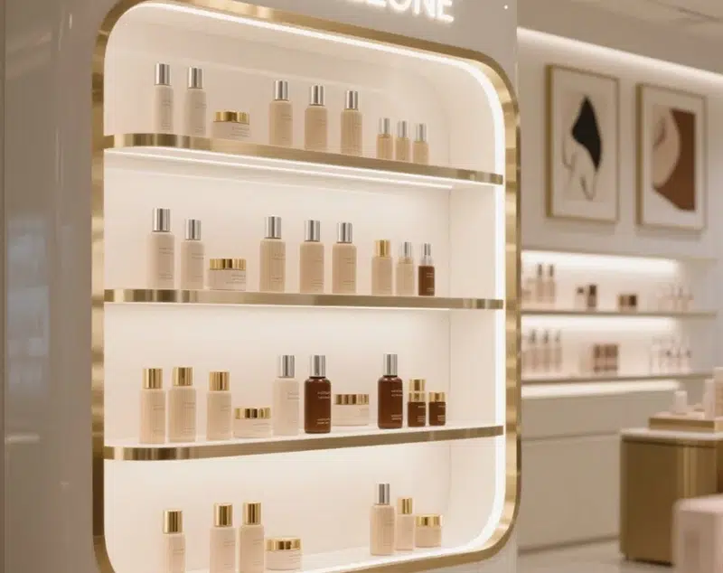 Retail Display Shelves | ONI Display LED Wall Showcase for Cosmetic Stores